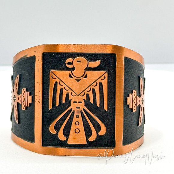 Vintage | Jewelry | Vintage Wide Copper Tribal Thunderbird Cuff ...